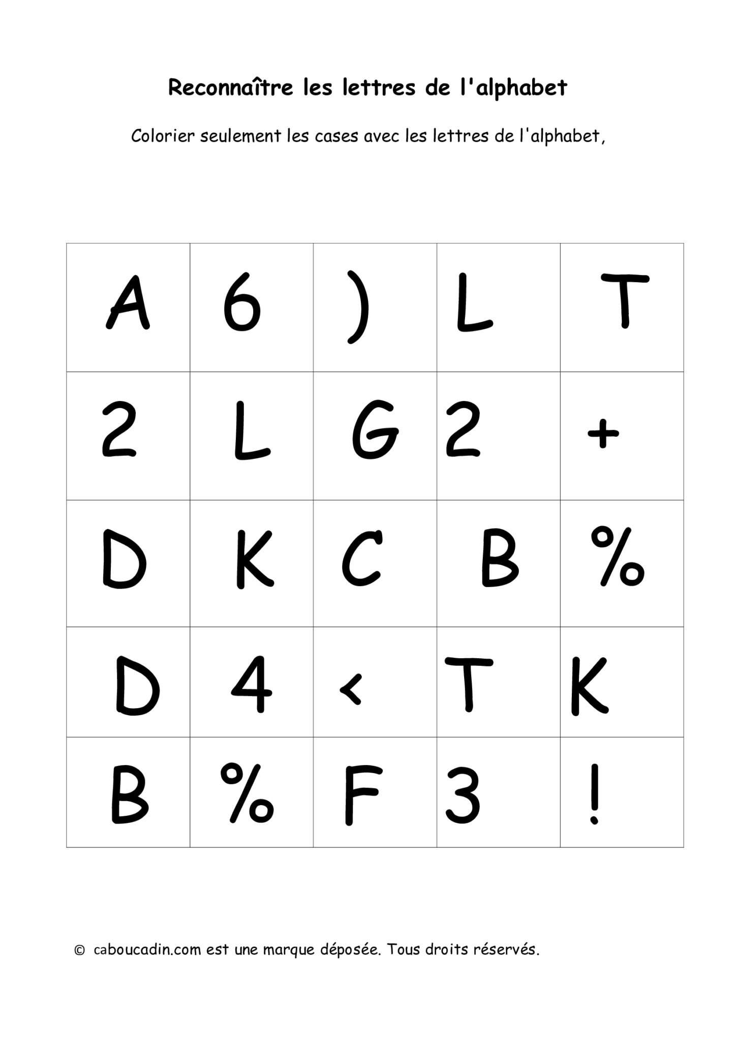 10 fiches maternelles : Reconnaitre les lettres de l'alphabet - caboucadin