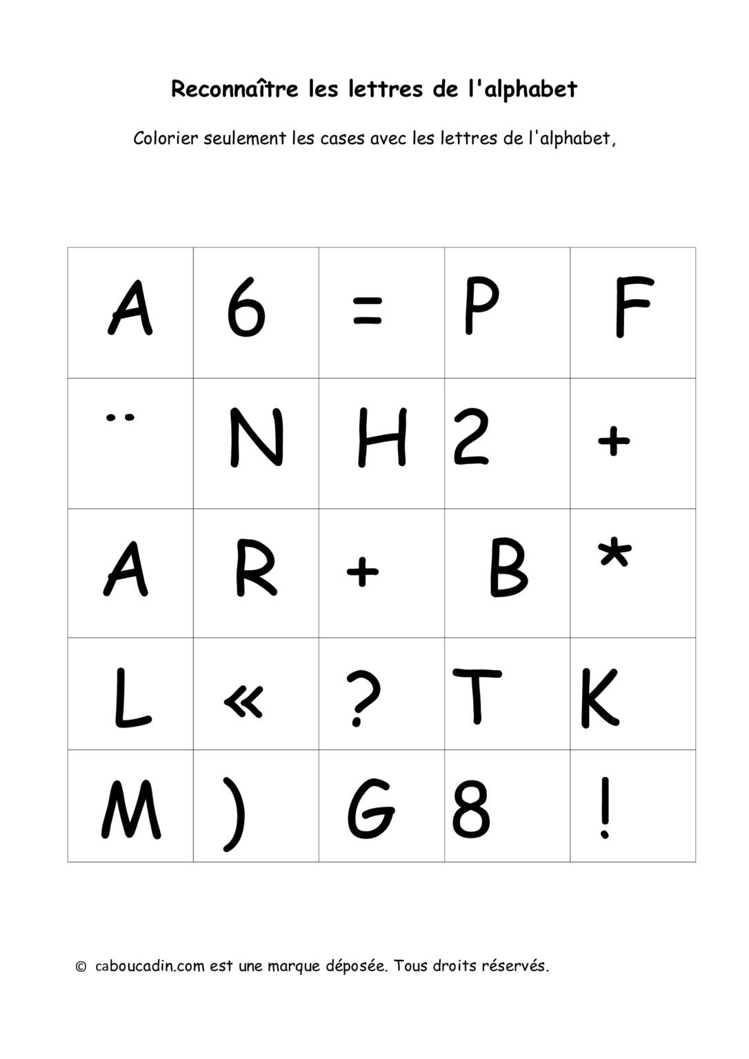 10 fiches maternelles : Reconnaitre les lettres de l'alphabet - caboucadin