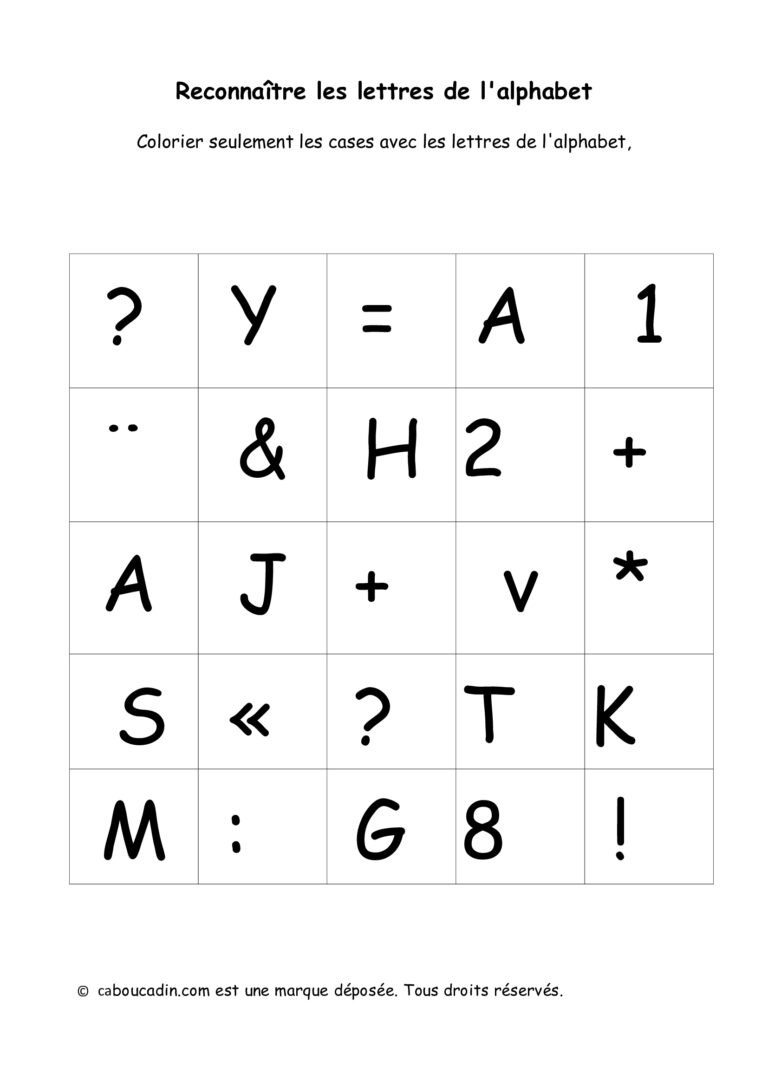 10 fiches maternelles : Reconnaitre les lettres de l'alphabet - caboucadin