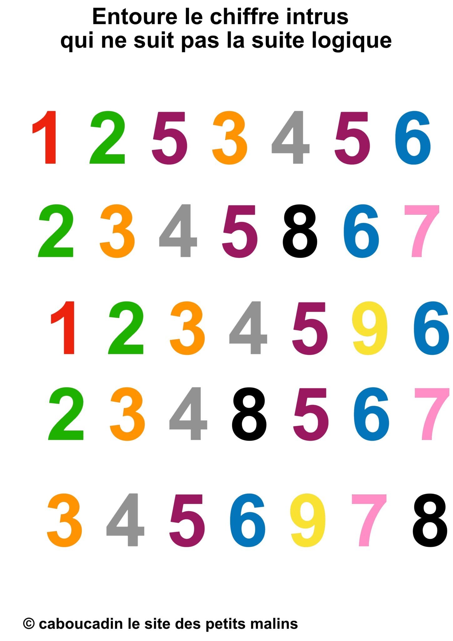 10 fiches maternelles maths : trouvez l'intrus - caboucadin