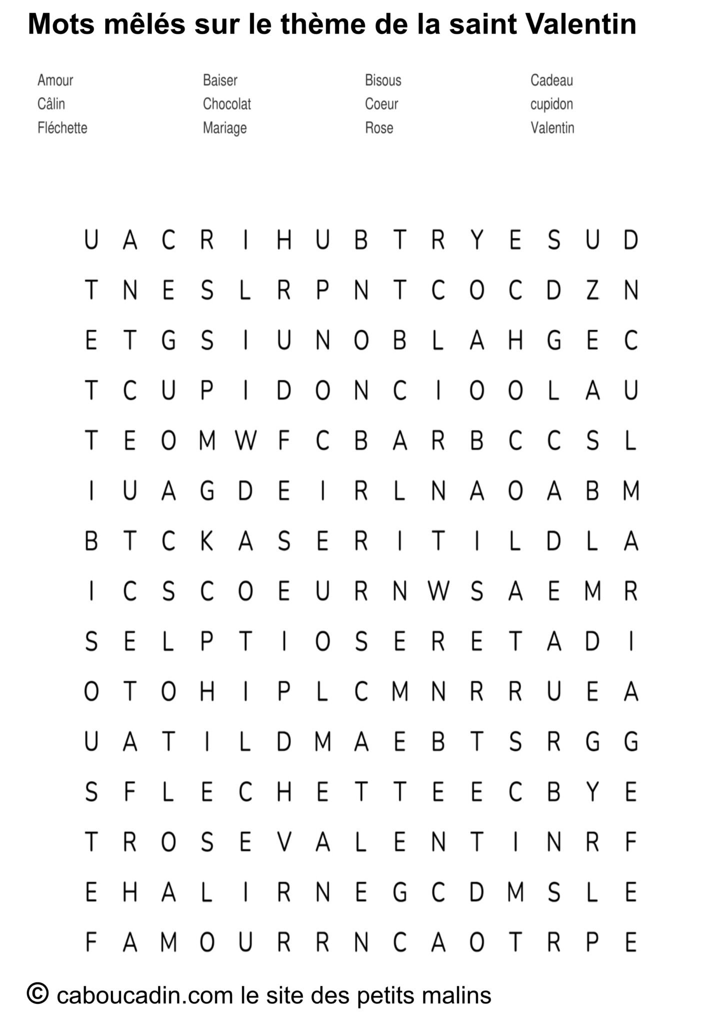 10 mots mêlés pour la Saint Valentin - caboucadin