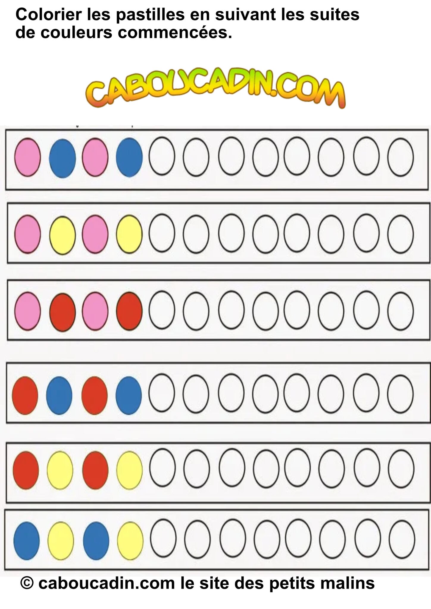 25 fiches maternelles : Suite logique de couleurs - caboucadin