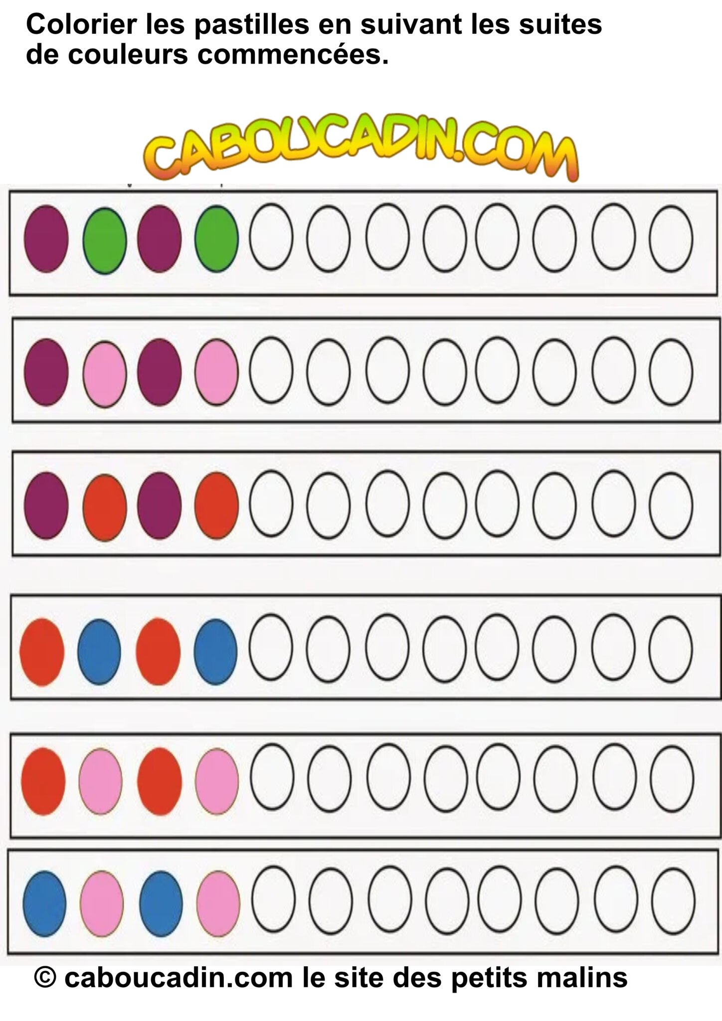 10 fiches maternelles suites logiques de couleurs - caboucadin