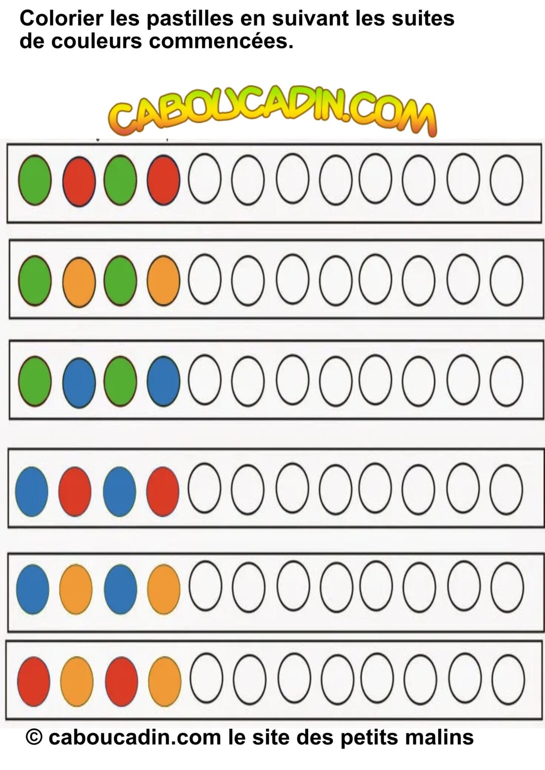 10 fiches maternelles suites logiques de couleurs - caboucadin