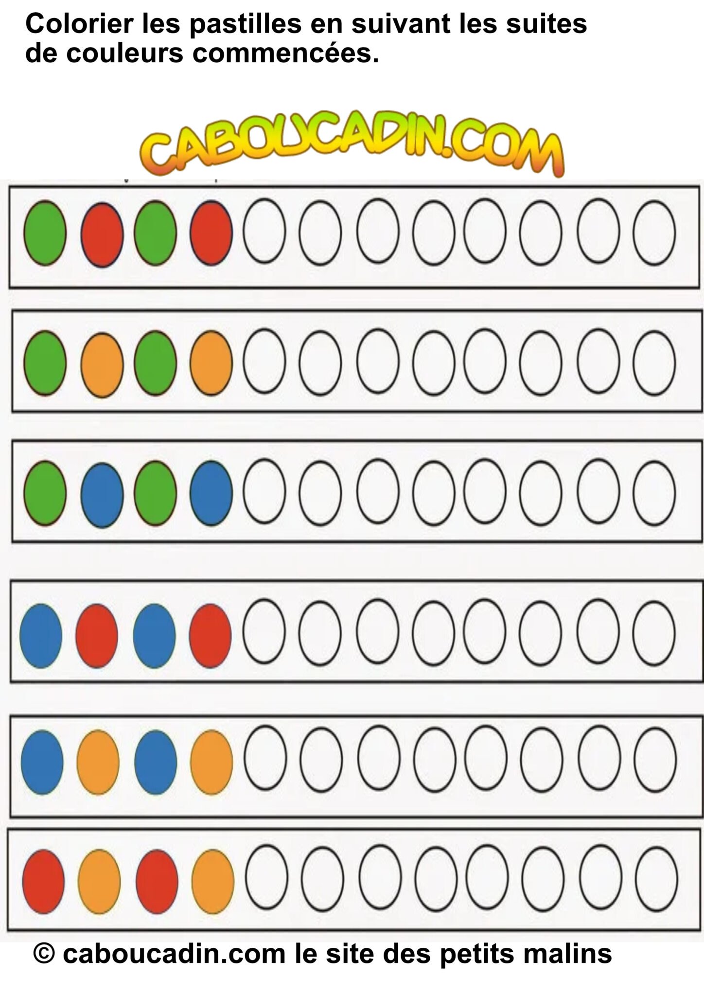 10 fiches maternelles suites logiques de couleurs - caboucadin