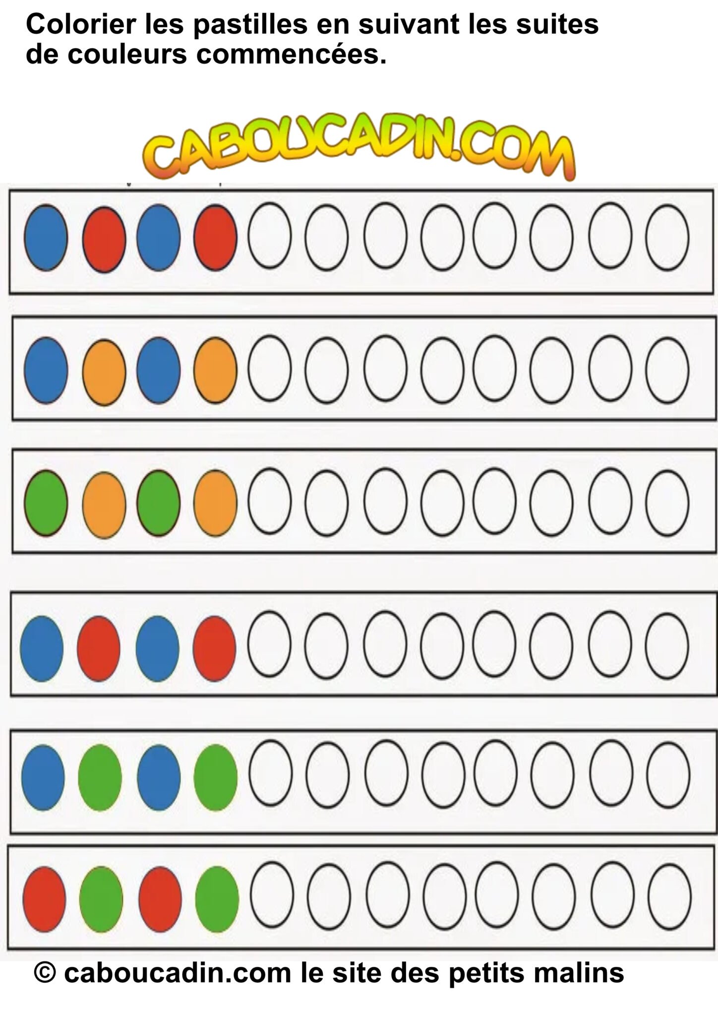 10 fiches maternelles suites logiques de couleurs - caboucadin