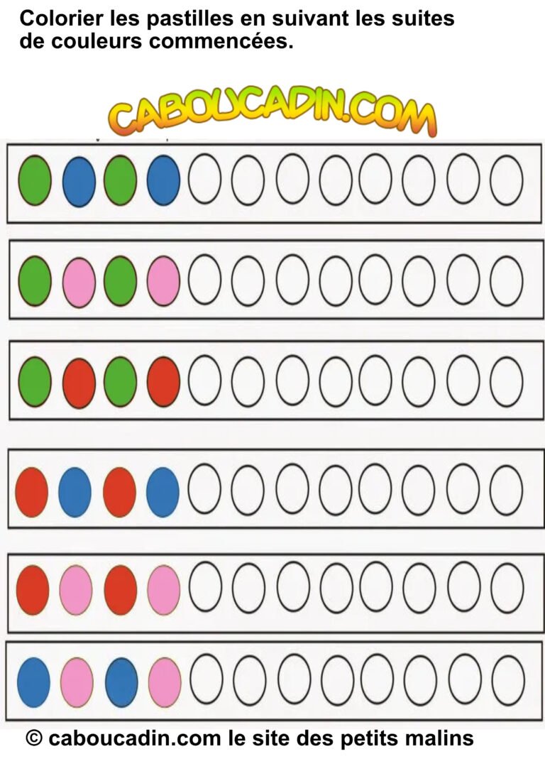 10 fiches maternelles suites logiques de couleurs - caboucadin