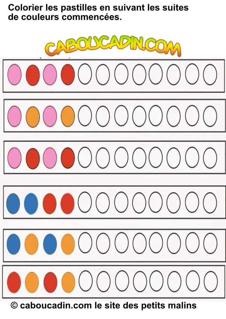 10 fiches maternelles suites logiques de couleurs - caboucadin