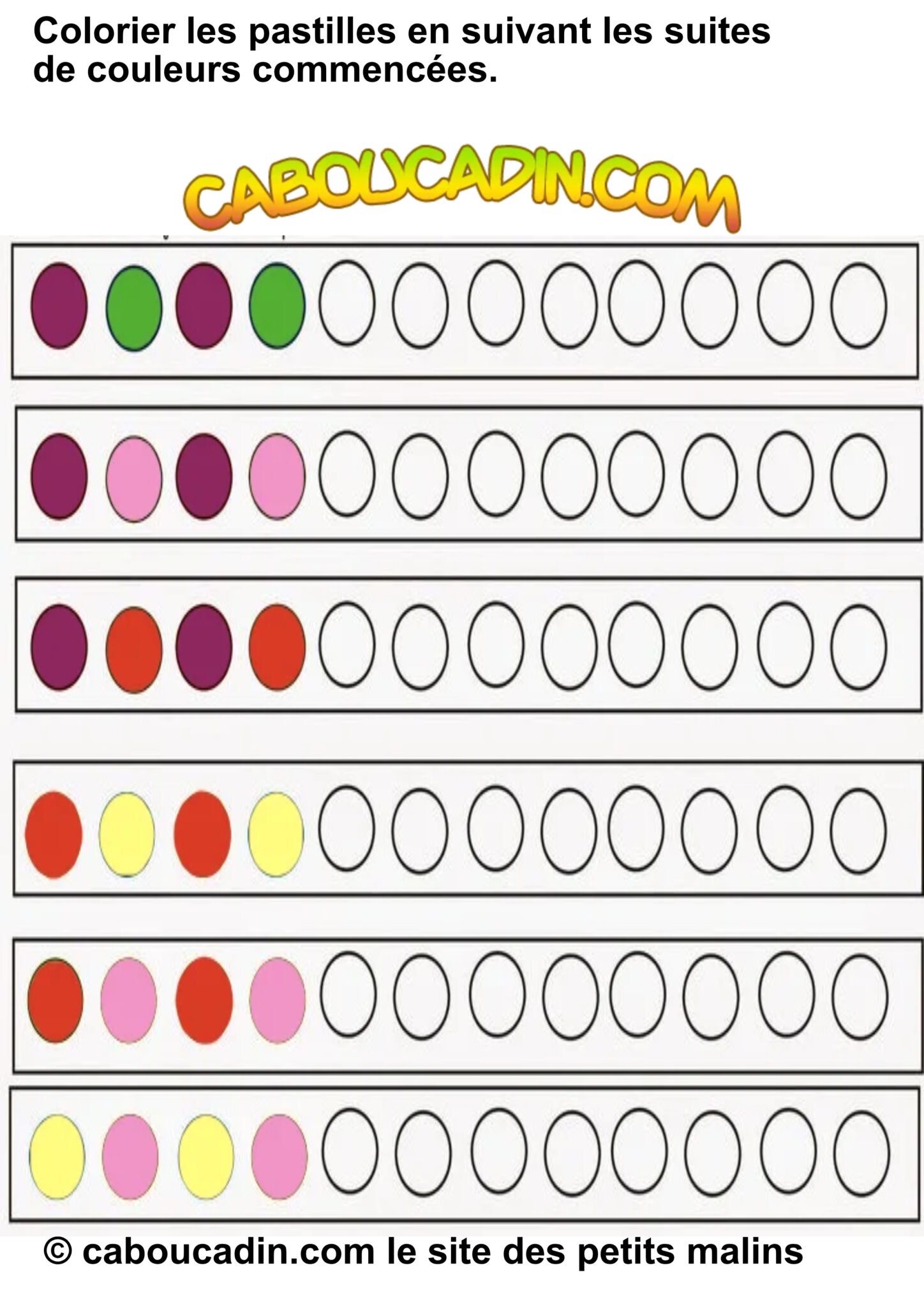10 fiches maternelles suites logiques de couleurs - caboucadin