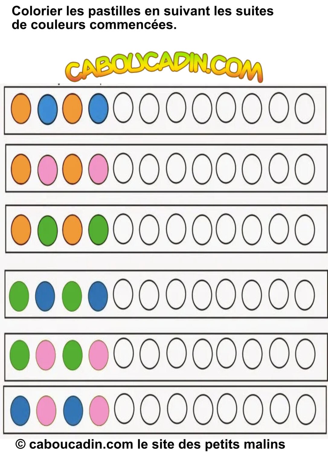 10 fiches maternelles suites logiques de couleurs - caboucadin