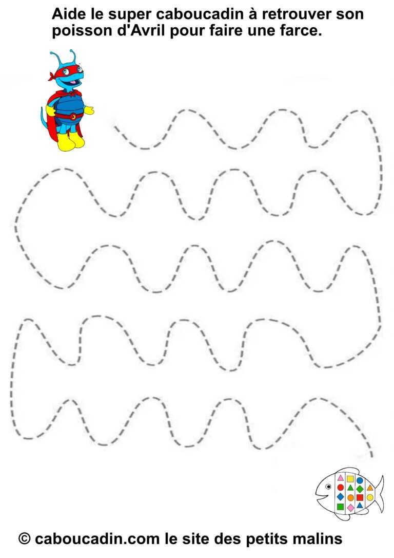 20 fiches graphismes maternelle avec un poisson d'Avril - caboucadin