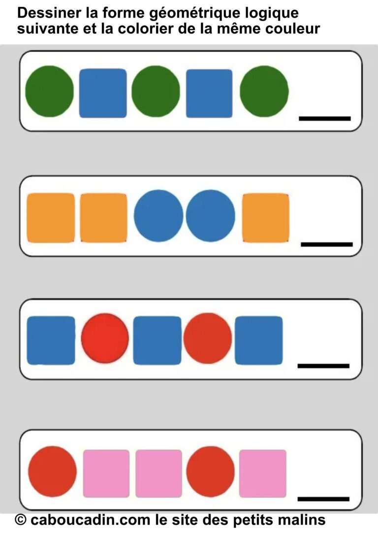10 fiches maternelles suites de couleurs - caboucadin