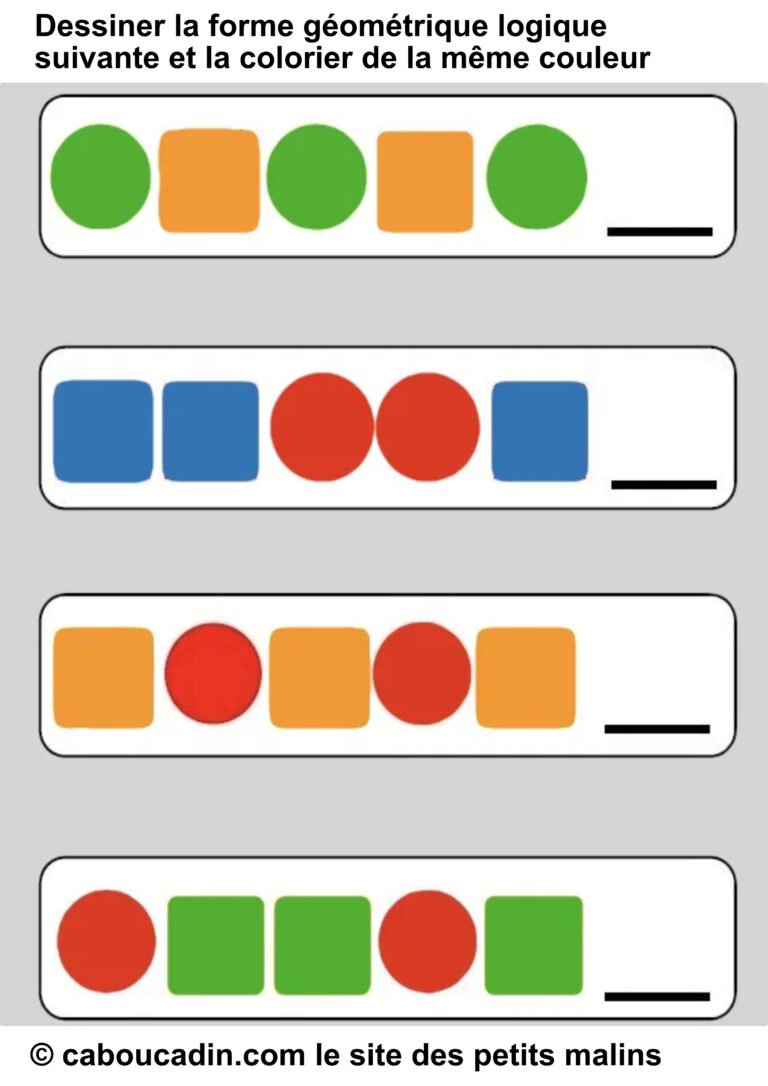 10 fiches maternelles suites de couleurs - caboucadin