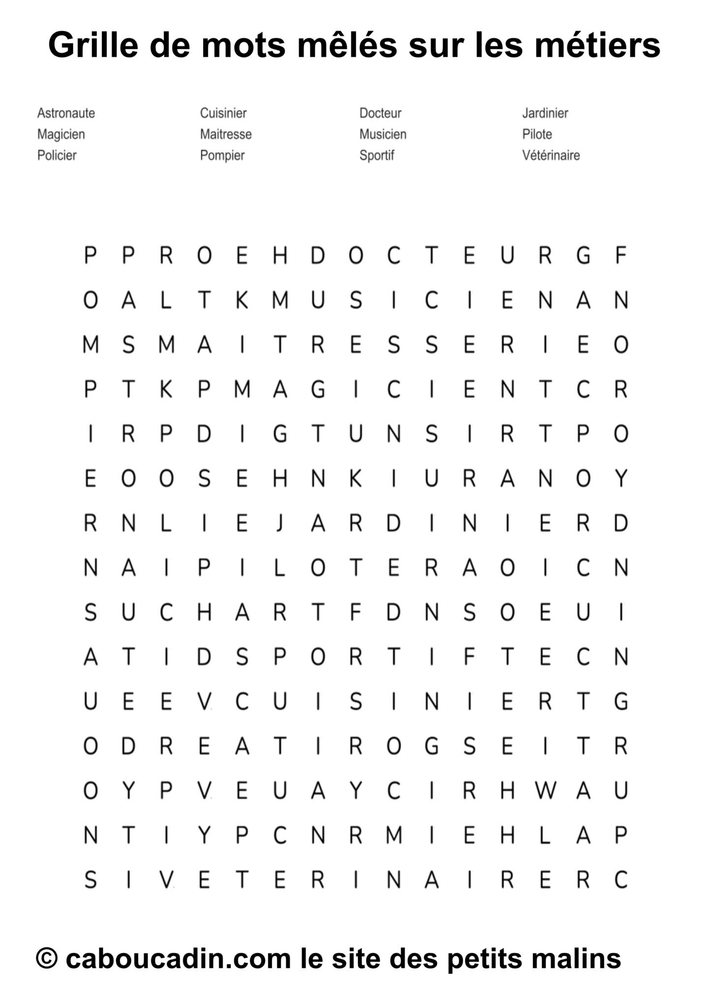 15 grilles de mots mêlés sur le thème des métiers - caboucadin