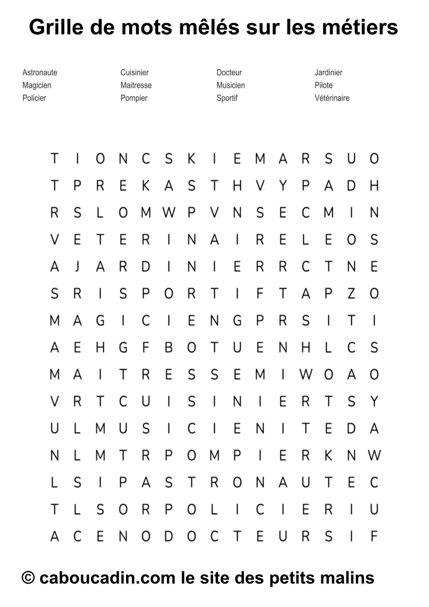 15 grilles de mots mêlés sur le thème des métiers - caboucadin