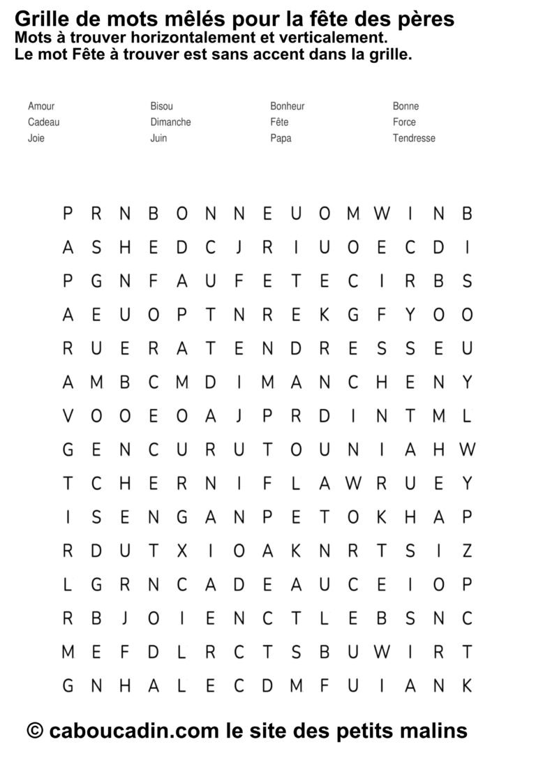 10 grilles de mots mêlés pour la fête des pères - caboucadin